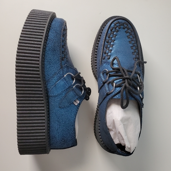 T.U.K | Shoes | New Tuk Blue Metallic Suede Creepers Platform Round Toe ...
